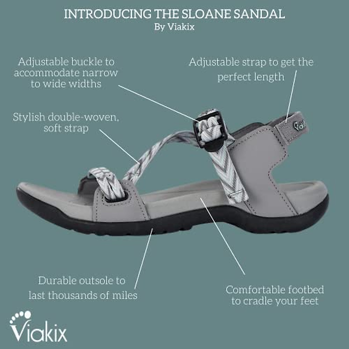 Viakix Walking Sandals Womens – Comfortable Athletic Cute Sandal, for Hiking, Outdoors, Walking, Water, Trekking, Sports (Grey, 8)