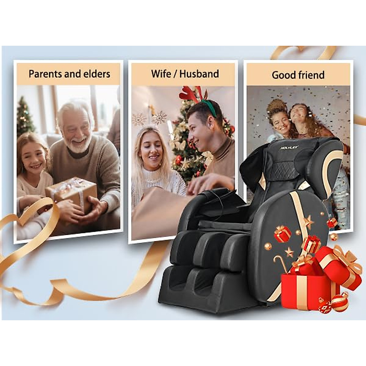 BIADNBZ Chair Zero Gravity Full Body Massage Recliner with Foot Rollers and Heat Therapy Air Pressure System with Remote Control Easy to Use at Office Home Family, Black A