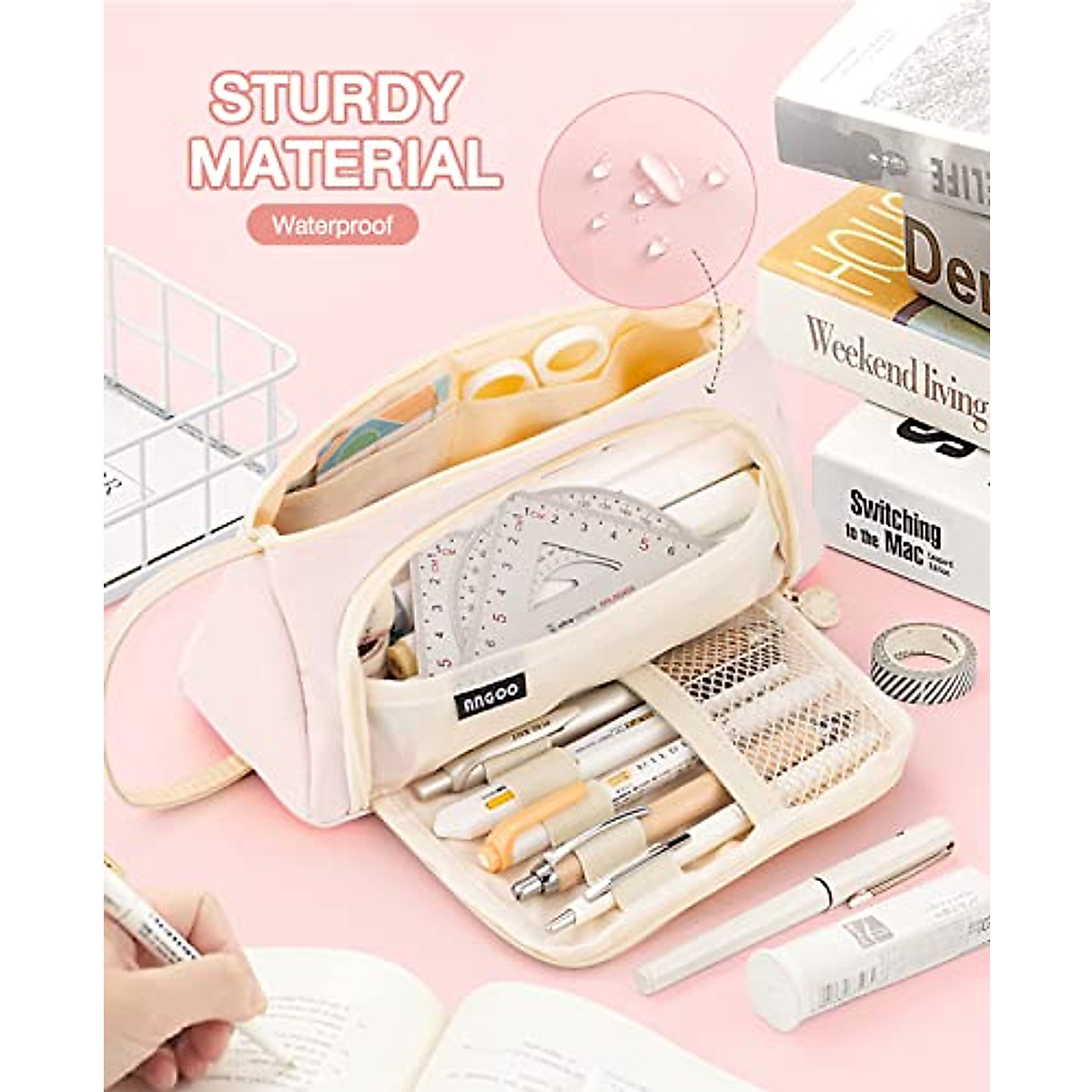 Large Capacity Pencil Case Pen Bag, Pencil Bag Stationery Storage Pencil Pouch, Handheld Makeup Pouch Holder, Pencil Pouch Organizer College School Office Supplies for kid Adult Christams Gift(Pink)