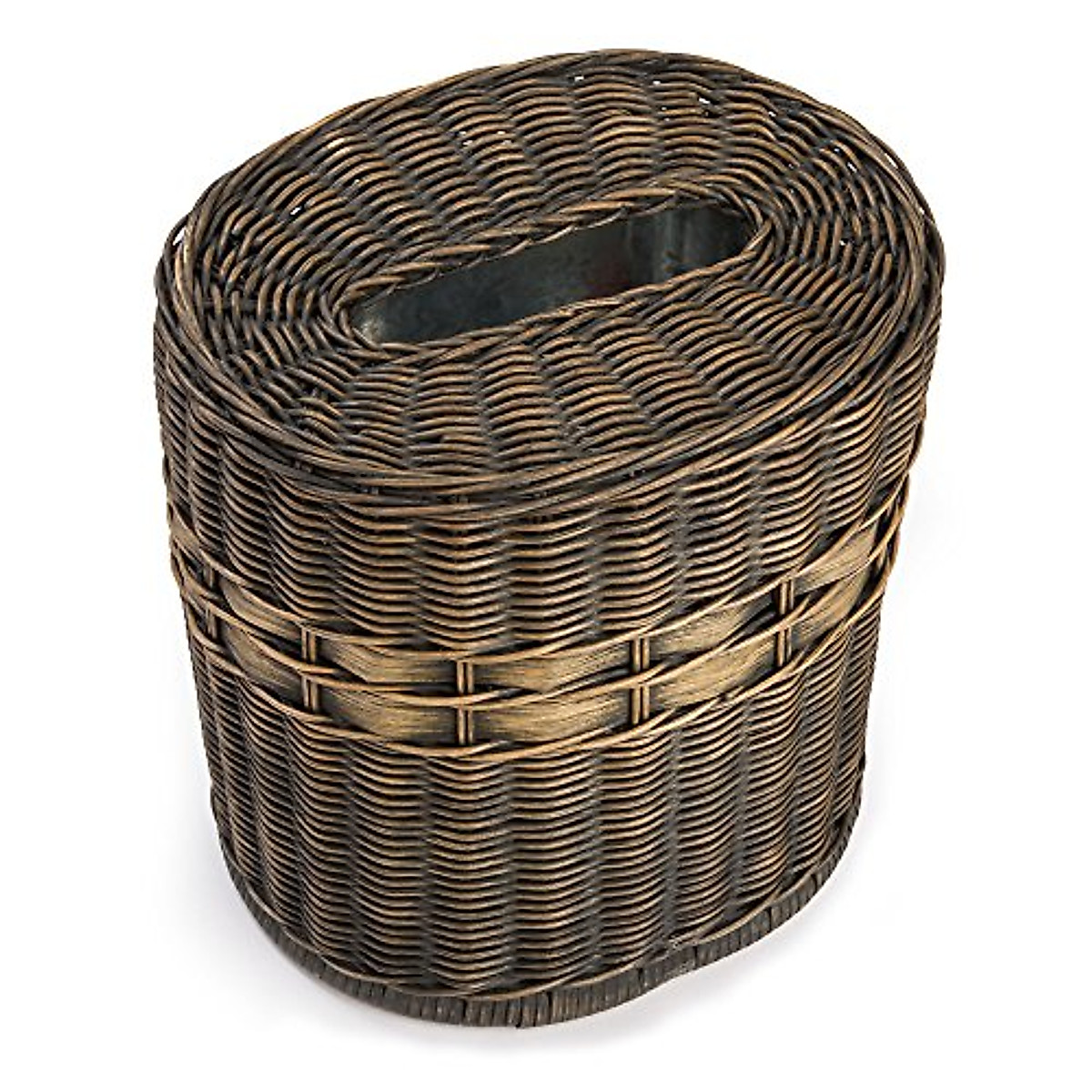 The Basket Lady Drop-in Oval Wicker Waste Basket with Removable Metal Liner, Antique Walnut Brown, 12" L x 9.5" W x 12" H