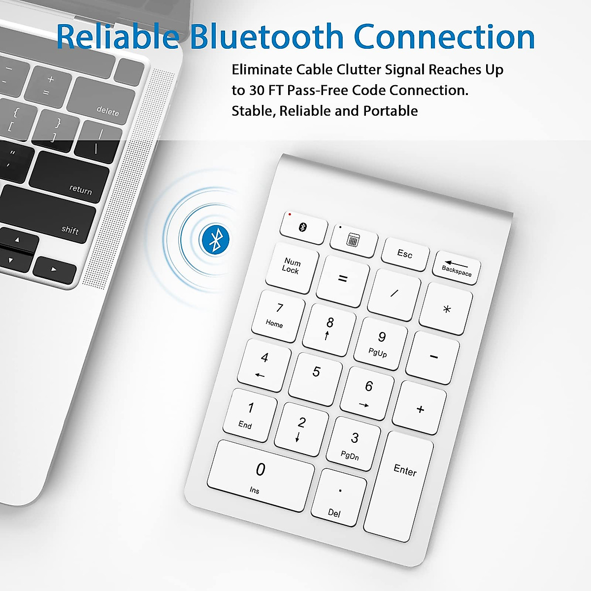 Foloda Bluetooth Wireless Number Pads: 22 Keys Wireless Financial Accounting Numeric Keypad, External 10 Key Numpad Numbers Keyboard for Laptop Computer Surface Pro Notebook Desktop (NO Receiver)