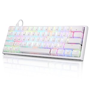 STOGA 60% Gaming Keyboard, White Mini Keyboard with Rainbow Blacklit, Wired Mechanical Keyboard for Computer, 61keys RGB Keyboard with Brown Switch,Pudding Keycap Keyboard for Windows PC/Mac Gamers
