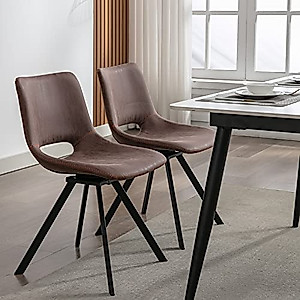 QUINJAY Leather Dining Chairs Set of 2 Modern Kitchen & Dining Room Chairs Swivel Dining Accent Chairs with Black Legs, Armless Side Chair for Living Room/Kitchen/Office, Brown
