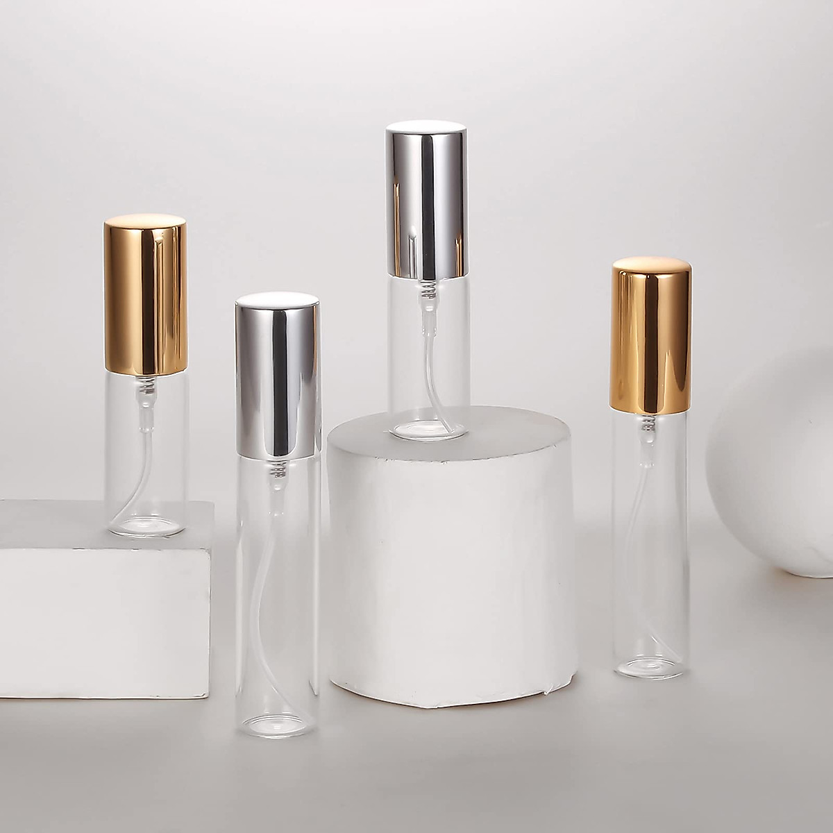 ZbFwmx 20 Pack Set 10ML Protable Refill Bulk Atomizer Spray Travel Perfume Bottle Hydrating Empty Bottle (Gold Caps)