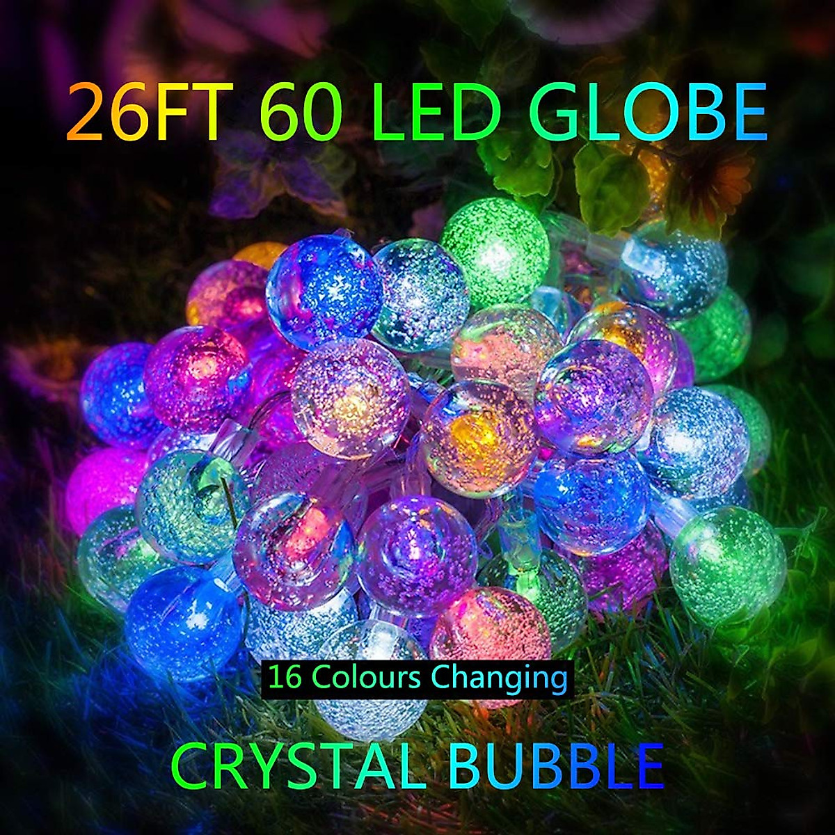 Metaku RGB Globe String Lights Fairy Lights Battery Operated 26ft 60LED String Lights with Remote 16 Colour Changing Garden Lights Waterproof Indoor Outdoor Decorative Lights for Garden Patio Home