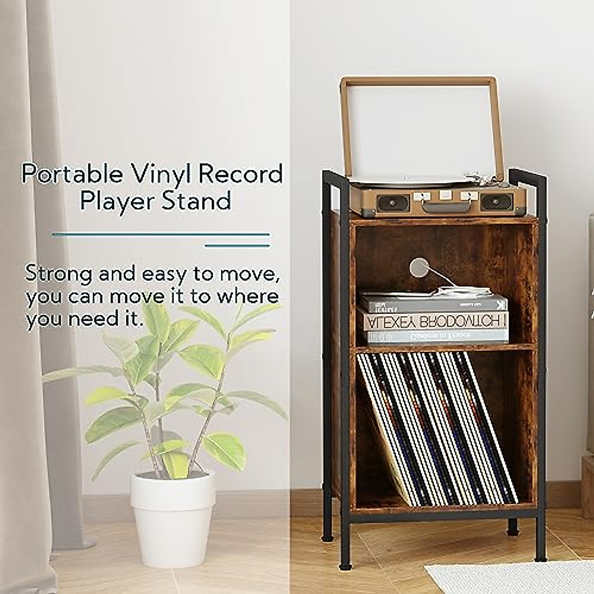 Yusong 3 Tier End Table, Tall Side Table with Storage Cabinets, Bedside Table Nightstand Small Bookcase for Small Space in Living Room, Bedroom, Office, Rustic Brown