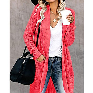 ZESICA Women's 2023 Fall Long Sleeve Open Front Cardigans Casual Lightweight Soft Chunky Knit Draped Sweaters Outerwears,Watermelon,Medium