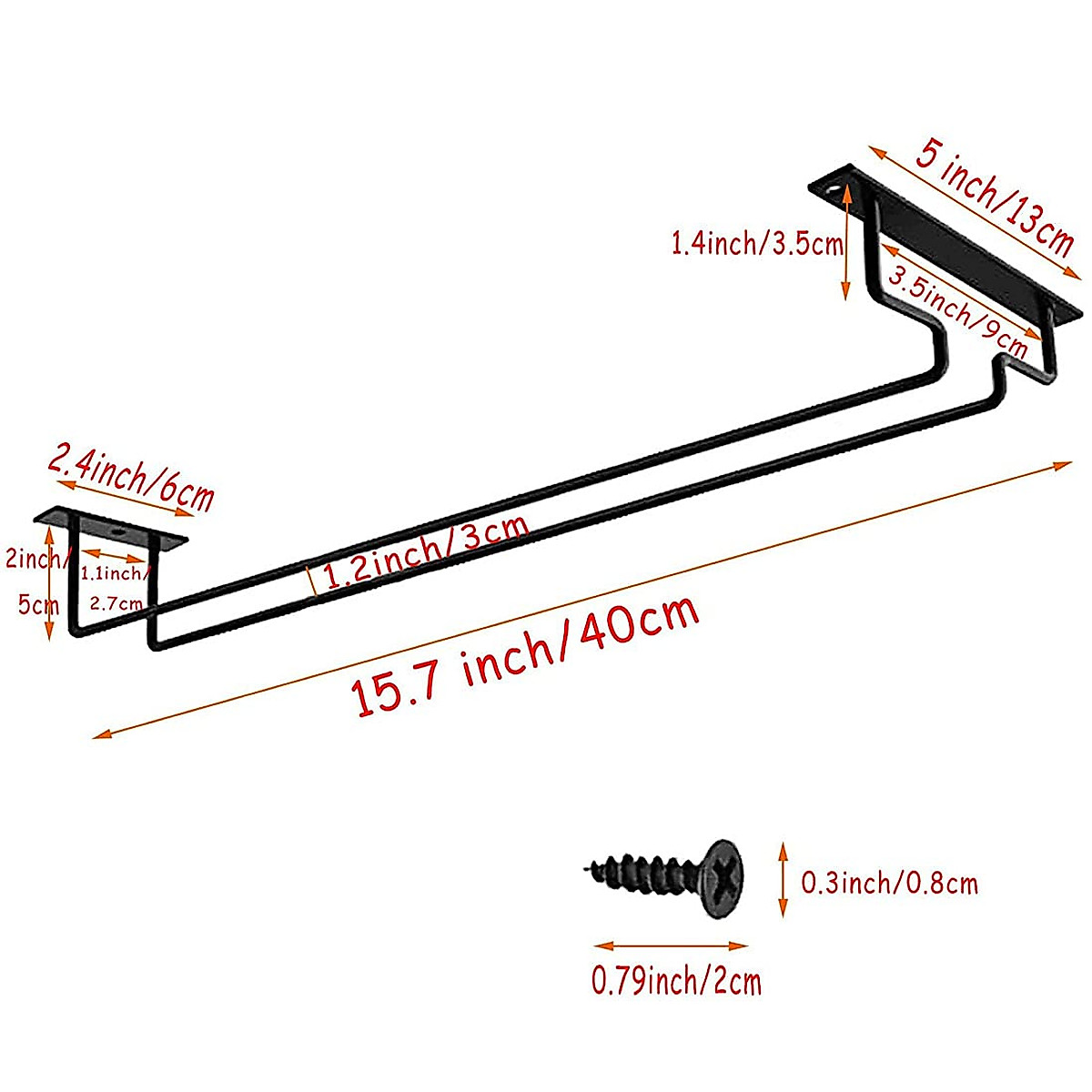 SARYRLIN Wine Glass Holder Rack 15.7 Inch 2 PCS,Wall Mount Hanging Iron Stemware Rack Under Cabinet Organization and Storage ,Wine Glass Hanging Rack for Cabinet Kitchen or Bar (Black)