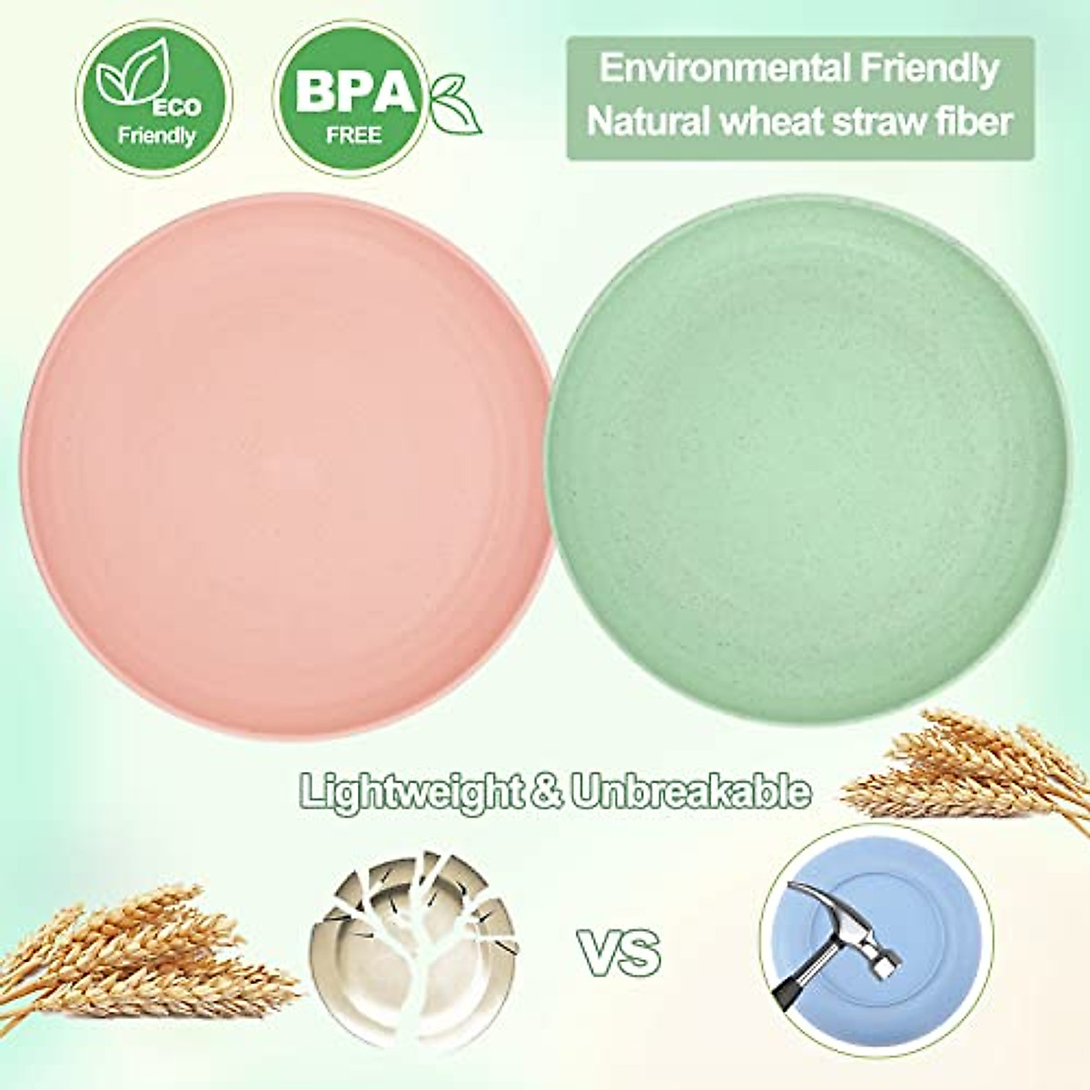 Dwrttow 12 Pack Wheat Straw Plates,9 Inch Lightweight Straw Plates,Plastic Plates Reusable,Unbreakable Deep Dinner Plates,Perfect for Dinner Dishes,BPA free & Eco-Friendly,Dishwasher & Microwave Safe