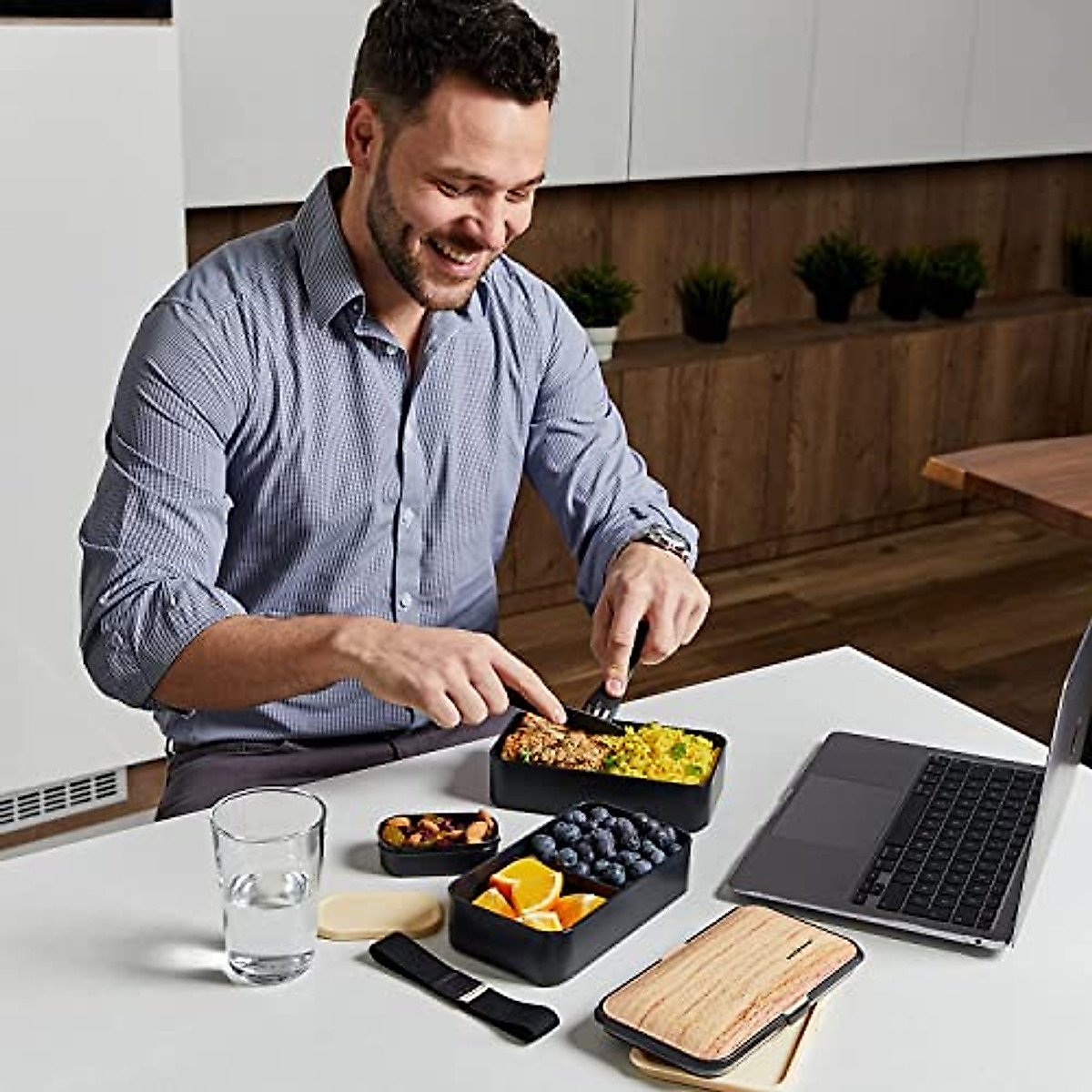 Premium Bento Lunch Box in 8 Modern Colors-MULTIPACK, 2x2 Leak-proof Compartments, Includes Sauce Container, Divider, Cutlery & Chopsticks, 40oz Japanese Bento Box for Adults & Kids, Microwave-safe