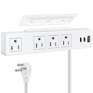 Type-C Under Desk Power Strip, Adhesive Wall Mount Power Strip with USB C Ports, Power Strip Socket Outlet, 4 AC Plug.20W 1 USB-A,2 PD Fast Charging 18W USB-C for Kitchen, Office, Home, Hotel