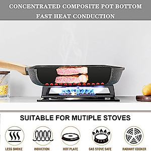 JUSTUP Nonstick Egg Frying Pan, 3-in-1 Egg Pan Divided Grill Frying Pan, Heat Resistant Handle 3 Section Skillet, Omelette Pan for Breakfast, Egg, Bacon and Burgers (11.4 Inch)