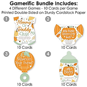Big Dot of Happiness Little Pumpkin Decorations, 4 Fall Baby Shower Games, 10 Cards Each - Who Knows Mommy Best, Mommy or Daddy Quiz, What’s in Your Purse and Oh Baby - Gamerific Bundle