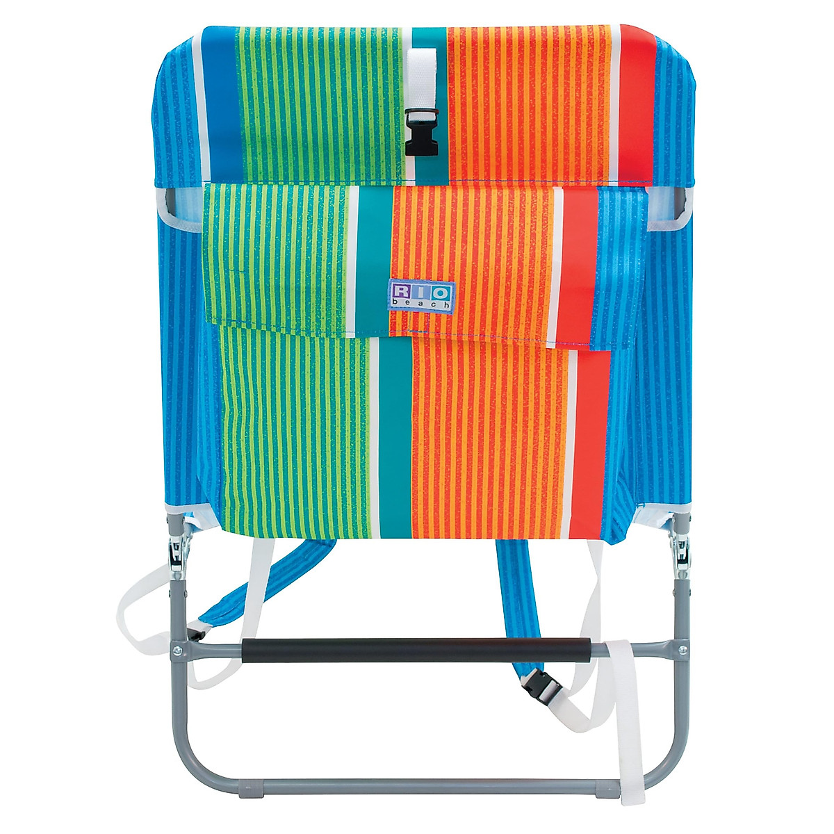 Rio Beach Portable Lay Flat Folding Backpack Beach Lounge Chair with Backpack Straps and Storage Pouch, Orange and Green