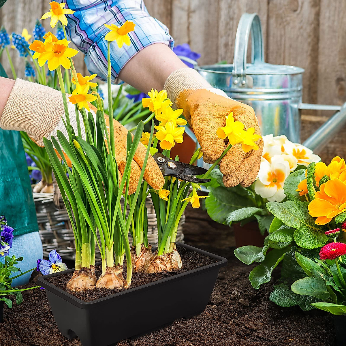 12 Pieces Rectangle Window Box Planter 17 Inch Window Plant Box Herb Planter Plastic Herb Pots for Indoor Plants Large Window Flower Boxes Outdoor with Tray for Garden, Balcony Home Decor (Dark Gray)