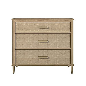 Little Seeds Shiloh Convertible 3 Drawer Dresser, Natural and Faux Rattan