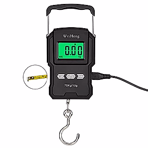 YYGJ, Rechargeable Lugagge Scale Portable Electronic Hook Scale Digital Hanging Bag Luggage Weight Scale Fishing Scale with Measuring Tape 165Lb Black