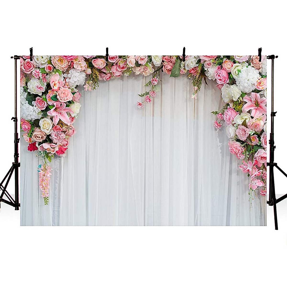 ABLIN 8x6ft Flower Wall Backdrop for Bridal Shower Wedding Pink Flowers Photography Background Happy Birthday Banner Wedding Anniversary Bridal Shower Decorations Photo Shoot Props