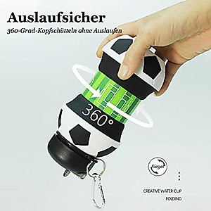 Louis Donné 12.4 x 10.3 x 9.7 cm folding silicon Soccer Water Bottle 100 percent food grade Collapsible Soccer Toddler Water Bottle with Carabiner for School outdoor Birthday Gifts for Boys and Girls