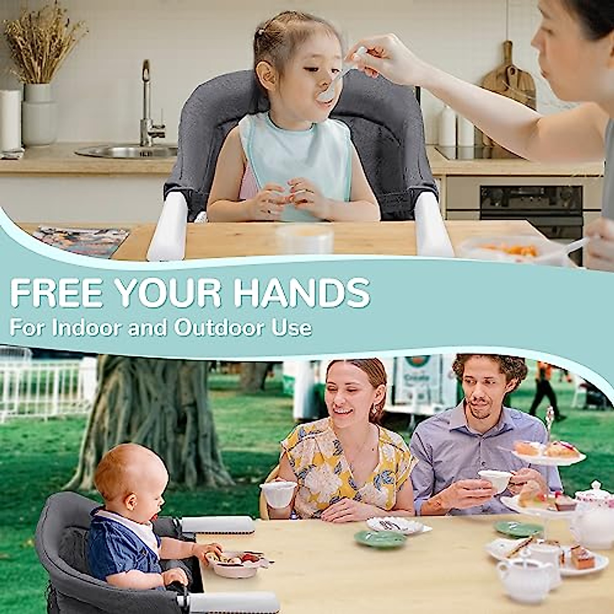 Hook On High Chair, Portable Clip on Table High Chairs for Babies and Toddlers, Removable and Washable Baby Feeding Seat, High Load Design, Attach to Table for Home and Travel- Grey