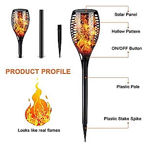 IYUTINA Outdoor Solar Lights for Yard, Torch Lights with Flickering Flame Christmas Decoration Waterproof Patio Backyard Garden Decor Auto On/Off Dusk to Dawn Dancing Fire Lights for Outside, 1 Pack