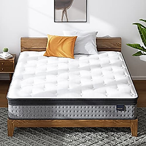 Mattress Topper Full, Innerspring Hybrid Mattress in a Box, Motion Isolation Individually Wrapped Pocket Coils Mattress, Foam and Spring Mattress for Pressure Relief, Purple… (Grey-10 inch, Queen)