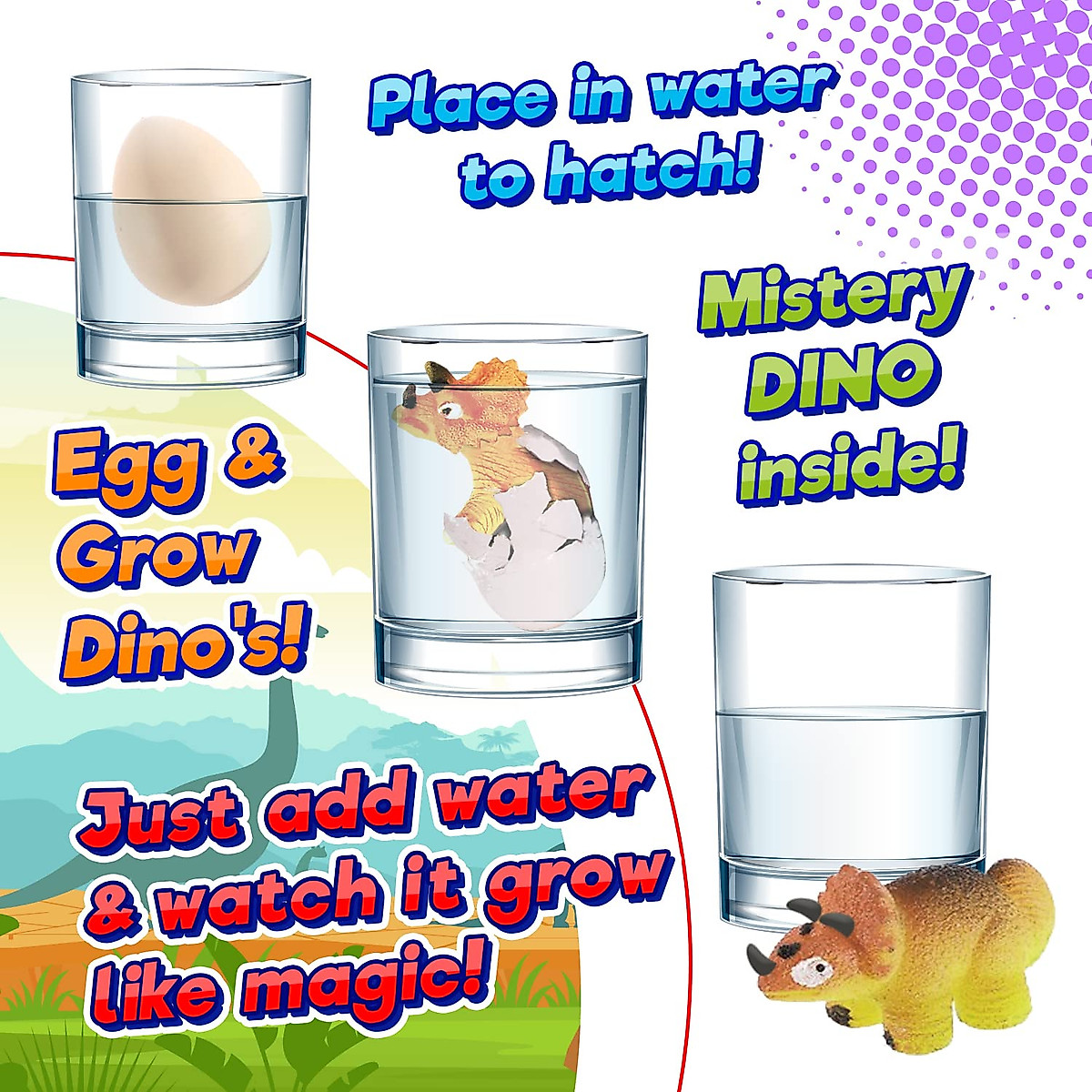 JA-RU Dinosaur Egg Growing Toys (1 Egg Assorted) Magic Surprise Hatching & Grow in Water Animals for Kids. Prefilled Toys. Bulk Jurassic Party Favors Easter Basket Fillers. 1745-1A