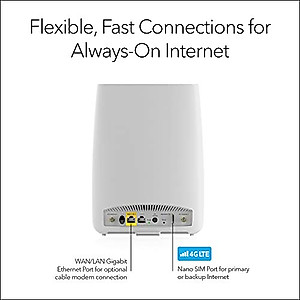 NETGEAR Orbi 4G LTE Mesh WiFi Router (LBR20) | For Home Internet or Hotspot | Certified with AT&T, T-Mobile & Verizon | Coverage up to 2,000 sq. ft., 25 devices | AC2200 WiFi (up to 2.2Gbps)