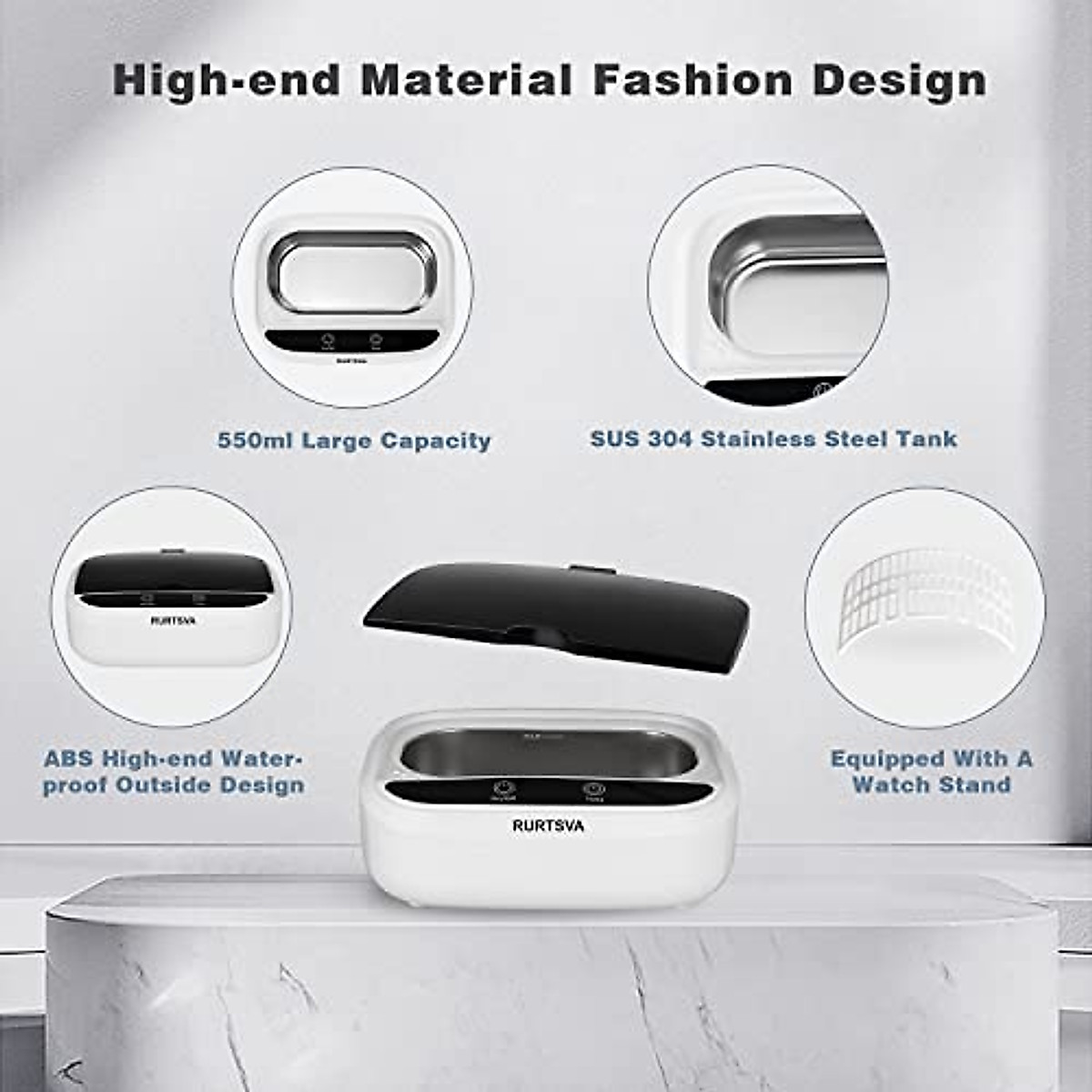 Ultrasonic Jewelry Cleaner Machine 550ML 50KHz Portable Sonic Solution Tool with Digital Timer SUS 304 Tank for Cleaning Watches, Ring, Eyeglass, Retainer, Necklaces