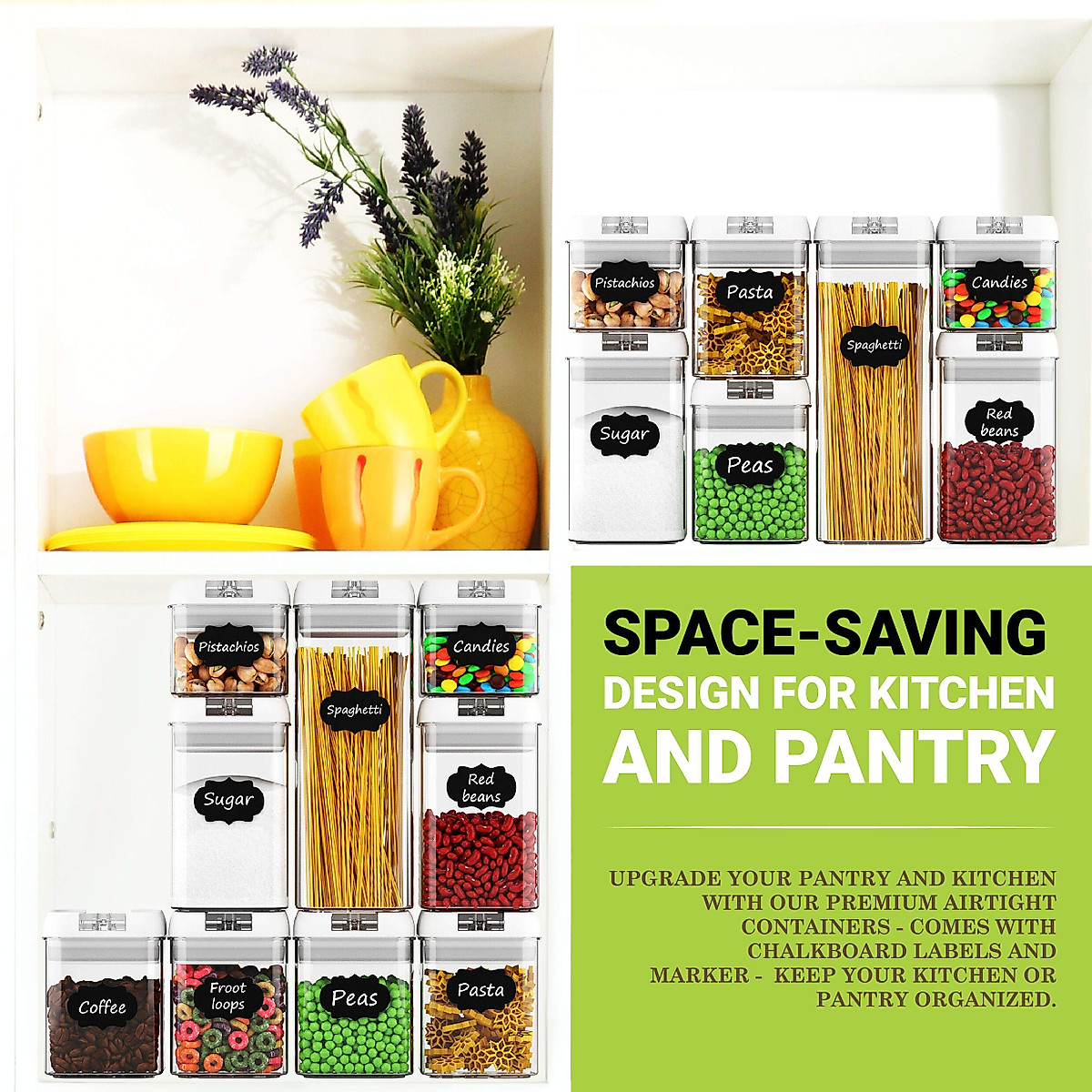 Airtight Food Storage Containers - Airtight Container Set with Lids - Food Storage Container Set - Plastic BPA Free - 7 Piece Set - BONUS 24 Labels with Marker - Heavy Duty Dry Food Storage Container