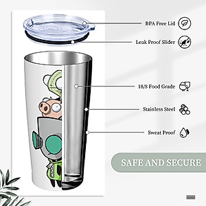 CONPELSON 20OZ Coffee Mug Invader Anime Zim Car Insulated Stainless Steel Tumbler With Straws Novelty Travel Sippy Cup for Home Office Travel