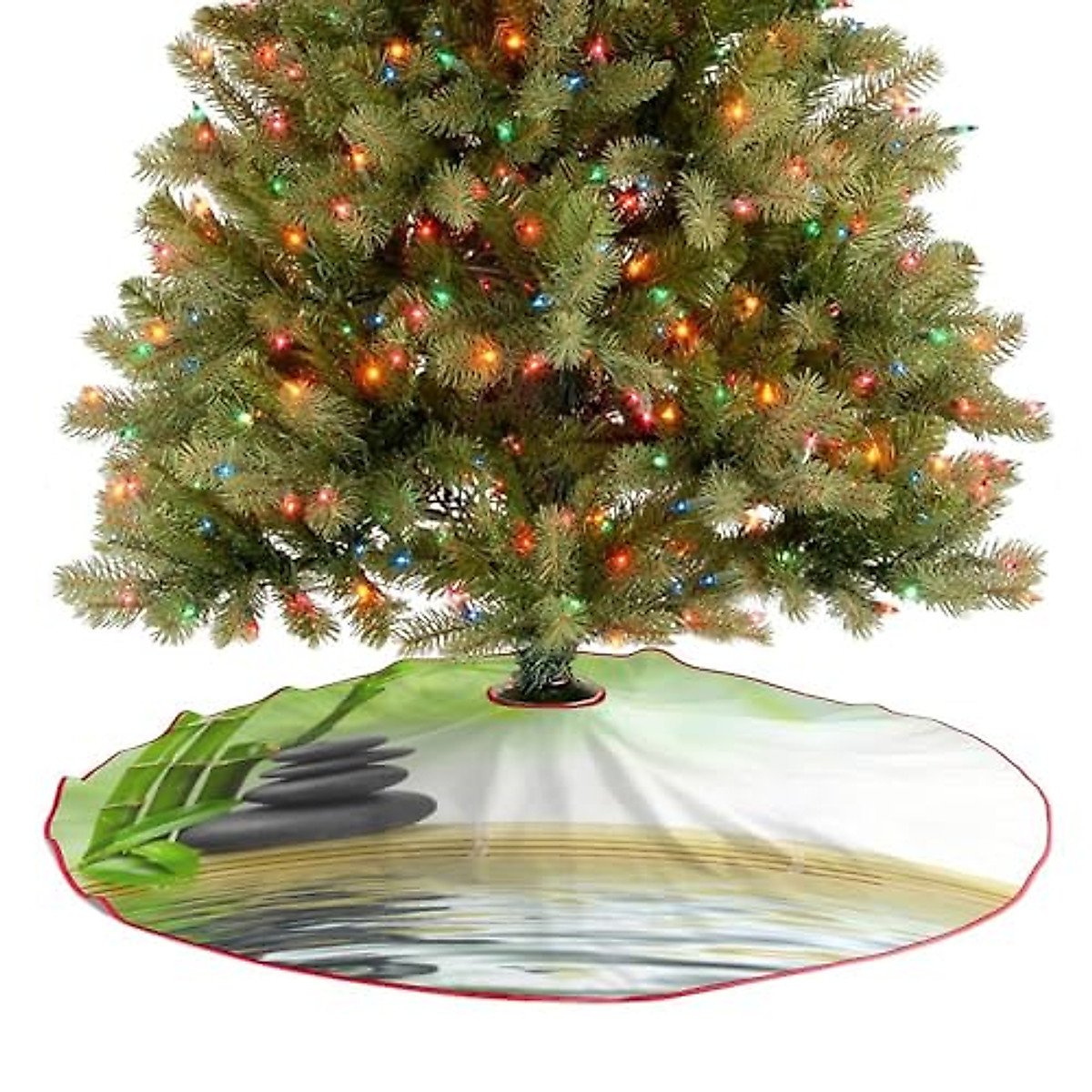 Zen Basalt Rocks Christmas Tree Skirt 48"x48", Large Xmas Tree Skirt Fabric, Washable Tree Skirt Waterproof, Classic Santa Tree Skirt Decorations for Real Tree, Home, Outdoor, Holiday Party