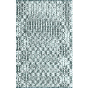 Unique Loom Trellis Collection Area Rug-Modern Geometric Flatweave Design, Moroccan Inspired for Indoor/Outdoor Décor, 5 ft x 8 ft, Aqua/Ivory