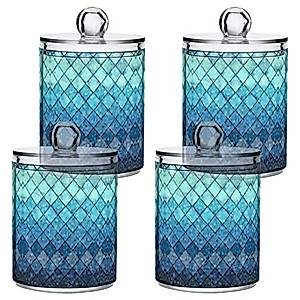 ALAZA 2 Pack Qtip Holder Dispenser Mermaid Scale Bathroom Organizer Canisters for Cotton Balls/Swabs/Pads/Floss,Plastic Apothecary Jars for Vanity 128