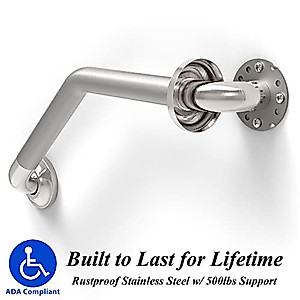 AmeriLuck Decorative Angled Grab Bar for Stud Mount, ADA Compliant 500lbs Loading Capacity, Stainless Steel (Peened, 16 inches)