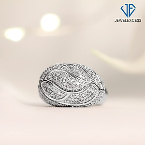 JEWELEXCESS White Diamond 1 Carat Ring with Sterling Silver for Women & Girls | Dome Shape Promise Ring with Round Cut Diamonds