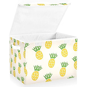 Kigai Cute Pineapple Storage Baskets for Shelves Foldable Closet Basket Storage Bins with Lid for Clothes Home Office Toys Organizers