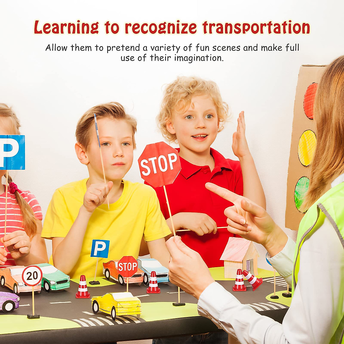 50Pcs Mini Traffic Cones Road Construction Cones Kids Plastic Traffic Signs Toy Sand Table Ornaments Children Educational Learning Toy