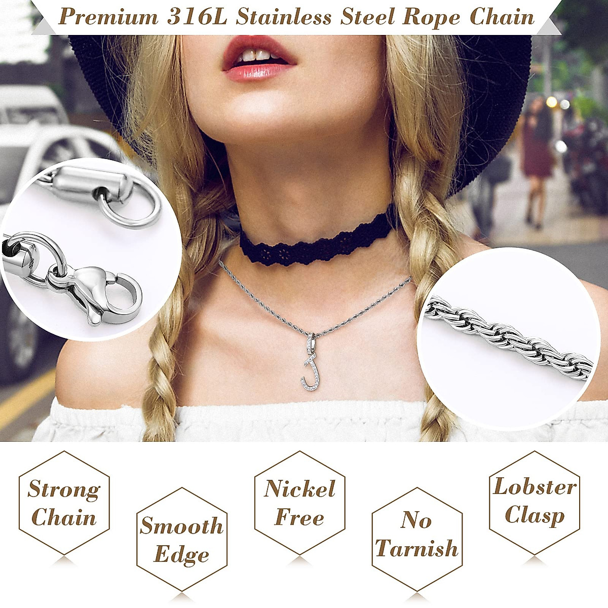 Big Bling Moissanite Initial Necklace for Women Lab Created Diamond Custom Letter Pendant Iced Out Hip Hop Jewelry Personalized Name Necklace 18K White Gold Plated Sterling Silver,Tennis Chain/ Rope Chain/ Cuban Link,16 inch to 24 inch Length Silver W