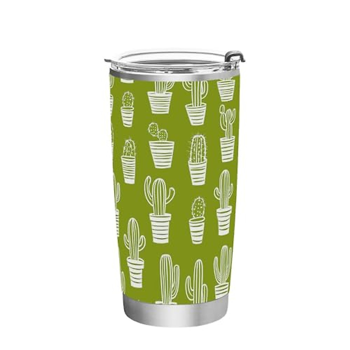 sanluoli Green Cactus Pattern Stainless Steel insulated coffee cup with Straw Lid coffee mug for men for gym leakproof straw tumbler 20 OZ