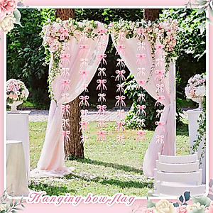 Yeaqee Pink Bow Hanging Garland Banner, 4 Pcs Pink Bow Banner Bow Party Decorations for Coquette Bachelorette Party, Coquette Birthday Decorations, Baby Shower, Bridal Shower, Bow Party Decorations