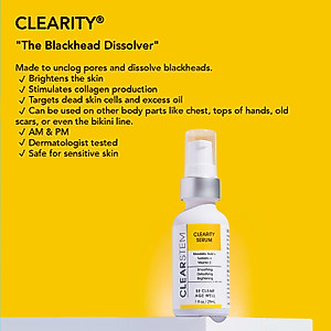 CLEARSTEM - CLEARITY The Blackhead Dissolver Mandelic Acid Serum - Vitamin C, Turmeric, Collagen Boost - All Skin Types - Facial Skin Care Products - Vegan, Gluten Free, Cruelty Free - 1 fl oz / 29ml