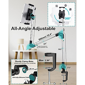 Aozcu Flexible Tablet Stand Holder for Bed, 35in Aluminum Long Arm iPad Camera Mount for Desk, 360° Rotation Webcam Stand with 1/4 Screw for iPad Pro 11 Air Mini, Switch, iPhone, More 4-12.9" Devices