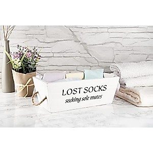 Lost Socks Basket for Laundry Room – White Laundry Basket, Wooden Farmhouse Laundry Hamper, Sock Bin, Laundry Room Storage Baskets for Shelves, Sock Basket from UpTrend Design