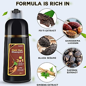 COSMTEK Dark Brown Hair Dye Shampoo for Gray Hair, Semi-Permanent Hair Color Shampoo for Women and Men, Herbal Ingredients, 3 in 1-100% Grey Coverage, 17.6 Fl Oz (Pack of 1)