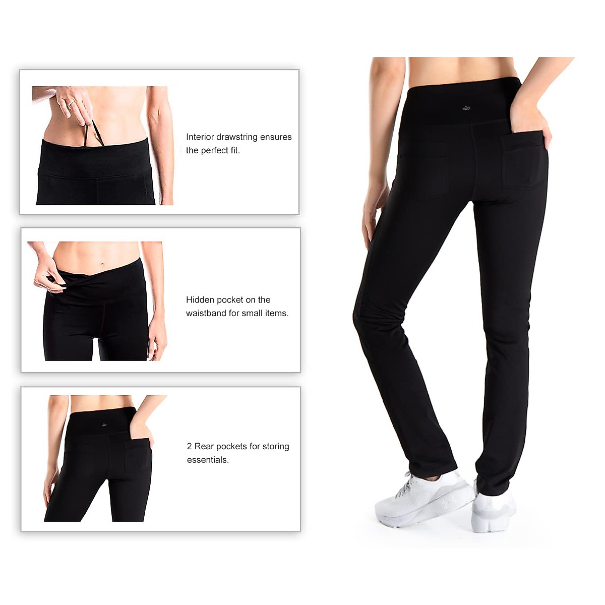 Yogipace,2 Back Pockets,Petite Women's 29" Fleece Lined Thermal Yoga Straight Leg Warm Sweatpants Winter Snow Pants,Black,Size M