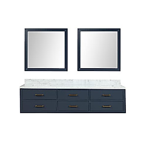 Bell+Modern Tuckerton 80 in W x 22 in D Blue Double Bath Vanity, Carrara Marble Top and Mirror