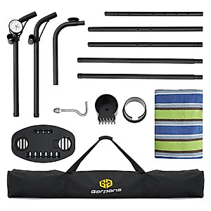 Garpans Double Hammock Adjustable Length 9-11ft, Portable Hammock Stand with Built-in Wheel, Heavy Duty Steel Up to 550lbs Weight Capacity with Carrying Bag for Outdoor Indoor Garden Yard Blue