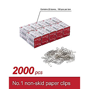 PAPERPAL #1 Nonskid Paper Clips, 2000 Medium Paper Clips (20 Boxes of 100 Each), Bulk Paperclips for Office School & Personal Use, Daily DIY, 1-2/7" Silver Heavy Duty Non-Skid Paper Clip Standard Size