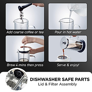 Elite Gourmet FP1223X French Press 34-Ounce, Double Wall Insulated Heavy Duty Thick High-Heat Borosilicate Glass, BPA-Free, Cold Brew Coffee Maker, 1-Liter